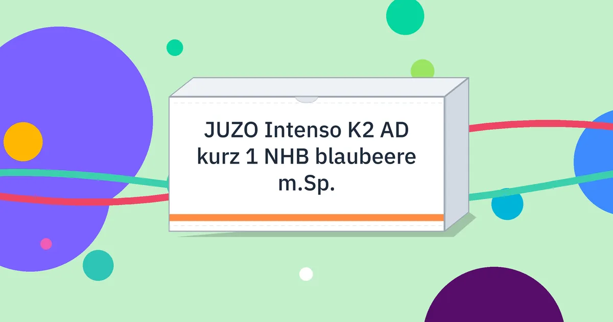 Symbolbild: Packung mit der Aufschrift JUZO Intenso K2 AD kurz 1 NHB blaubeere m.Sp. (PZN 18611000) – Verfügbarkeit und Bezug in Apotheken in Frankfurt am Main