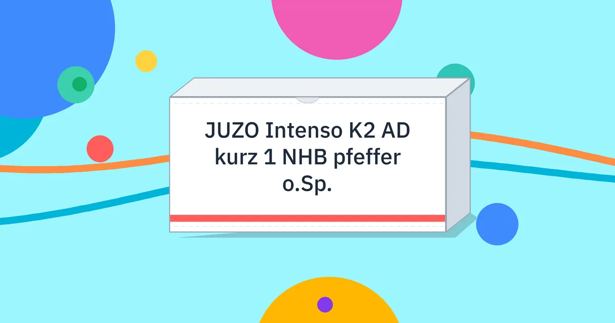 Symbolbild: Packung mit der Aufschrift JUZO Intenso K2 AD kurz 1 NHB pfeffer o.Sp. (PZN 18621352) – Verfügbarkeit und Bezug in Apotheken in Frankfurt am Main