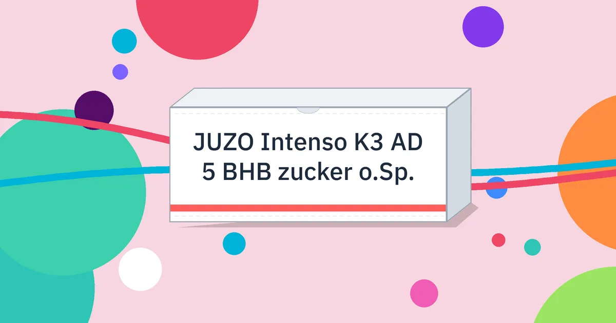 Symbolbild: Packung mit der Aufschrift JUZO Intenso K3 AD 5 BHB zucker o.Sp. (PZN 18644790) – Verfügbarkeit und Bezug in Apotheken in Frankfurt am Main