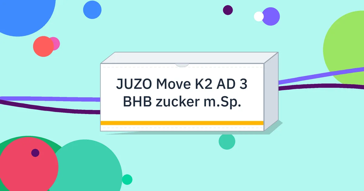 Symbolbild: Packung mit der Aufschrift JUZO Move K2 AD 3 BHB zucker m.Sp. (PZN 18507521) – Verfügbarkeit und Bezug in Apotheken in Frankfurt am Main