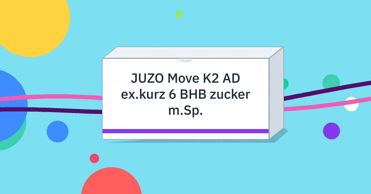Symbolbild: Packung mit der Aufschrift JUZO Move K2 AD ex.kurz 6 BHB zucker m.Sp. (PZN 18510227) – Verfügbarkeit und Bezug in Apotheken in Frankfurt am Main