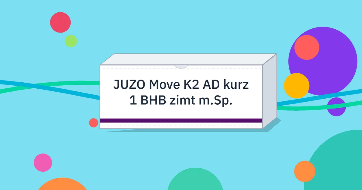 Symbolbild: Packung mit der Aufschrift JUZO Move K2 AD kurz 1 BHB zimt m.Sp. (PZN 18508905) – Verfügbarkeit und Bezug in Apotheken in Frankfurt am Main
