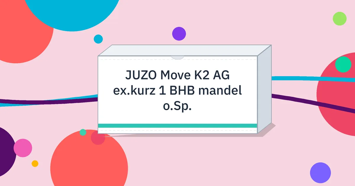 Symbolbild: Packung mit der Aufschrift JUZO Move K2 AG ex.kurz 1 BHB mandel o.Sp. (PZN 16639230) – Verfügbarkeit und Bezug in Apotheken in Frankfurt am Main
