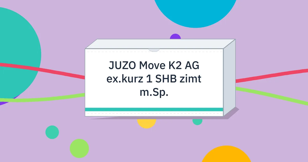 Symbolbild: Packung mit der Aufschrift JUZO Move K2 AG ex.kurz 1 SHB zimt m.Sp. (PZN 18531844) – Verfügbarkeit und Bezug in Apotheken in Frankfurt am Main