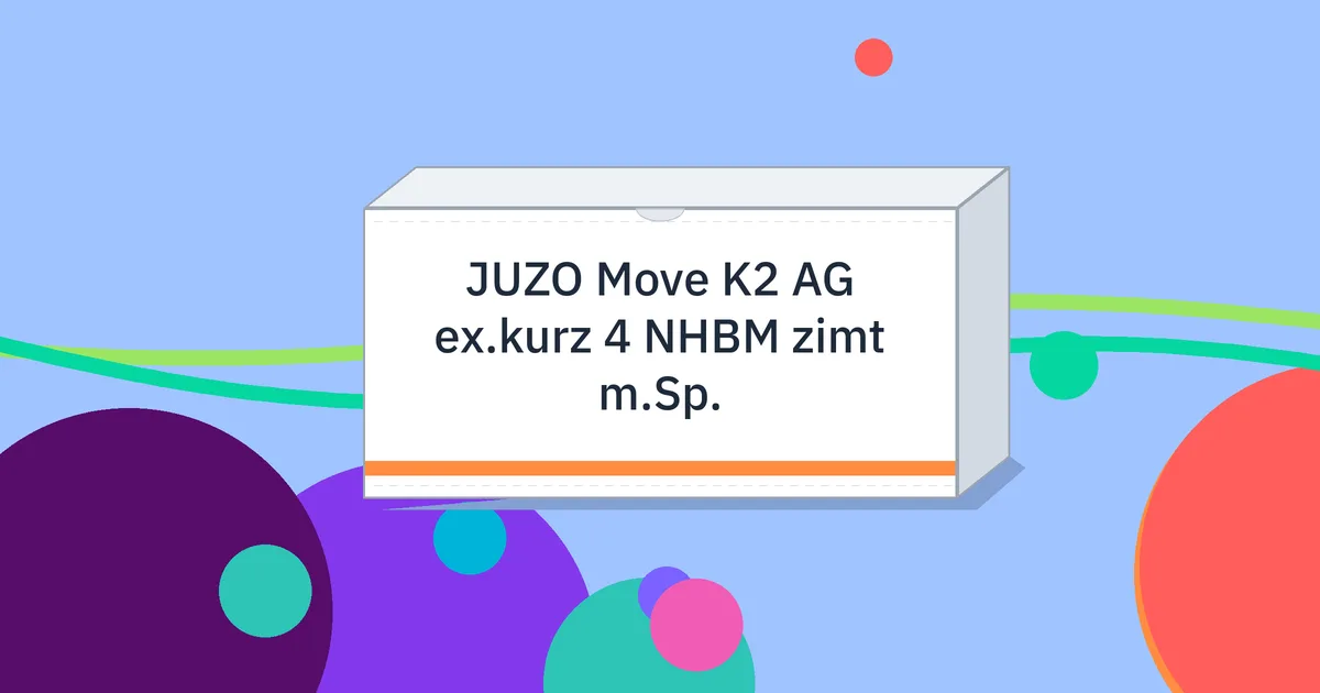Symbolbild: Packung mit der Aufschrift JUZO Move K2 AG ex.kurz 4 NHBM zimt m.Sp. (PZN 18531235) – Verfügbarkeit und Bezug in Apotheken in Frankfurt am Main