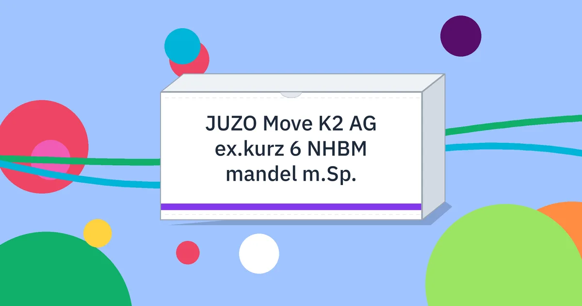 Symbolbild: Packung mit der Aufschrift JUZO Move K2 AG ex.kurz 6 NHBM mandel m.Sp. (PZN 16642700) – Verfügbarkeit und Bezug in Apotheken in Frankfurt am Main
