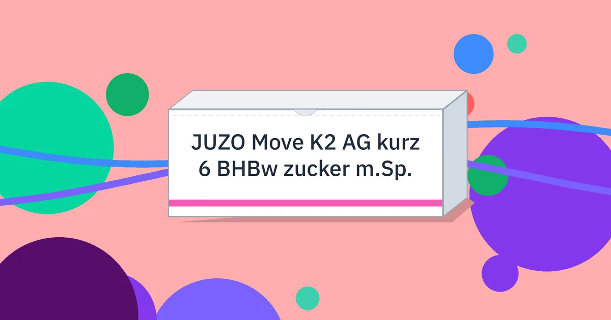 Symbolbild: Packung mit der Aufschrift JUZO Move K2 AG kurz 6 BHBw zucker m.Sp. (PZN 18528339) – Verfügbarkeit und Bezug in Apotheken in Frankfurt am Main