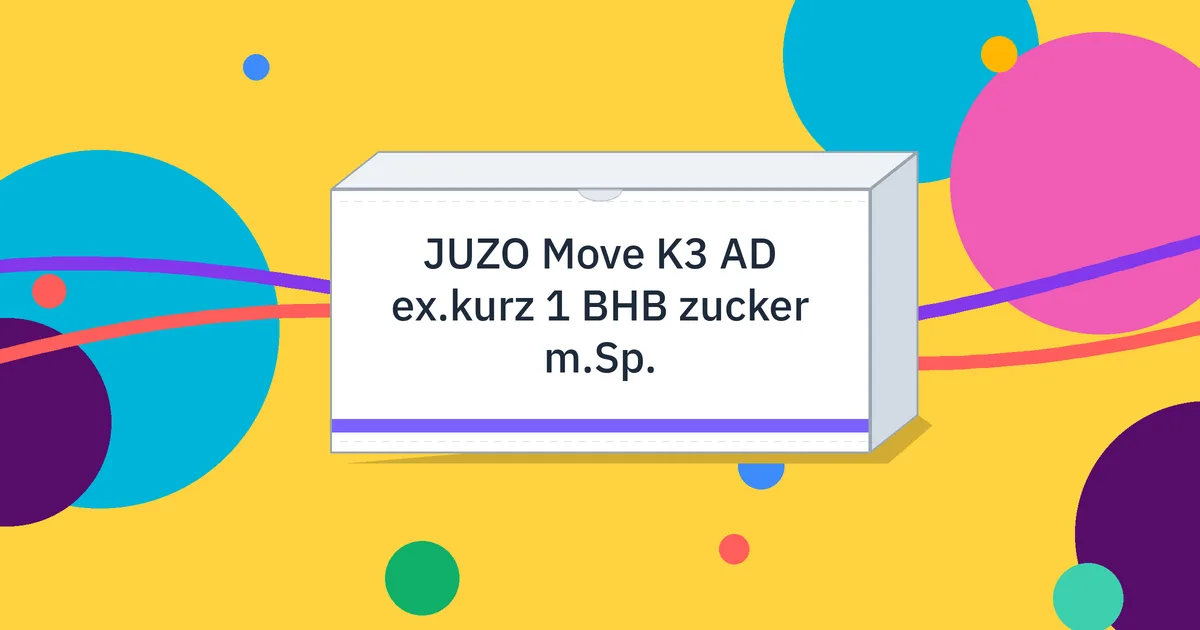 Symbolbild: Packung mit der Aufschrift JUZO Move K3 AD ex.kurz 1 BHB zucker m.Sp. (PZN 18569597) – Verfügbarkeit und Bezug in Apotheken in Frankfurt am Main