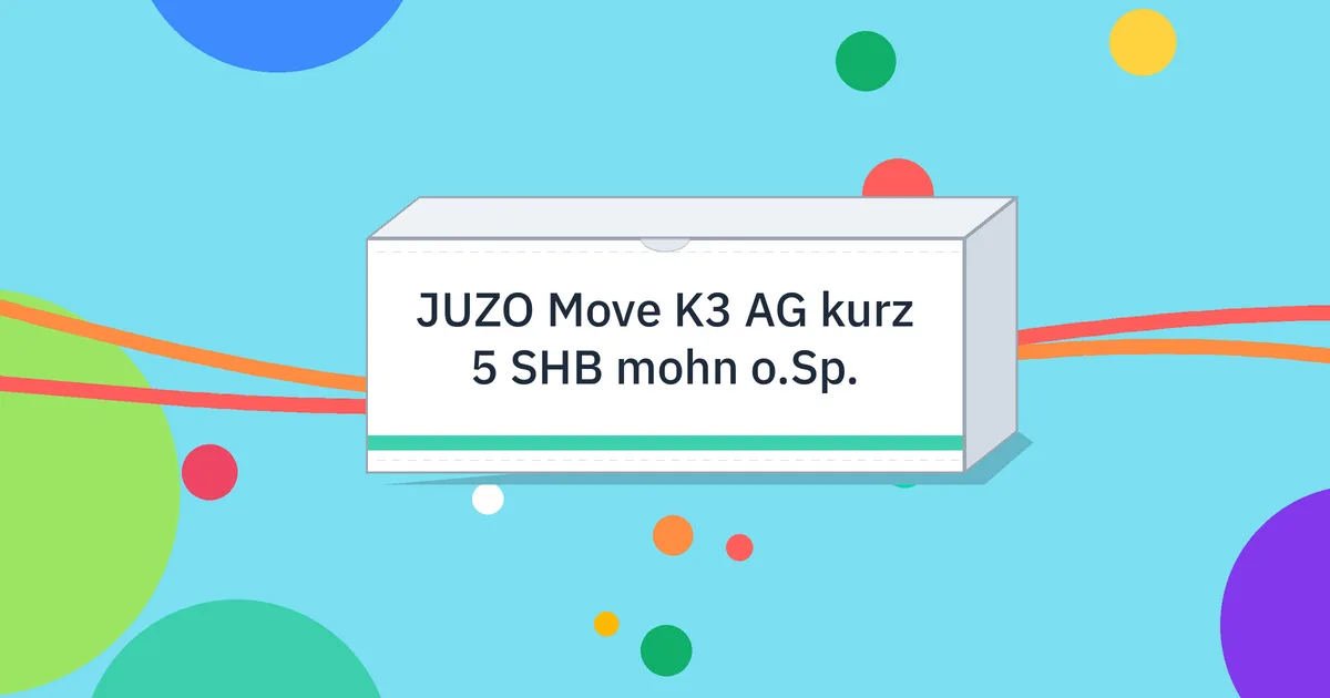Symbolbild: Packung mit der Aufschrift JUZO Move K3 AG kurz 5 SHB mohn o.Sp. (PZN 18593294) – Verfügbarkeit und Bezug in Apotheken in Frankfurt am Main