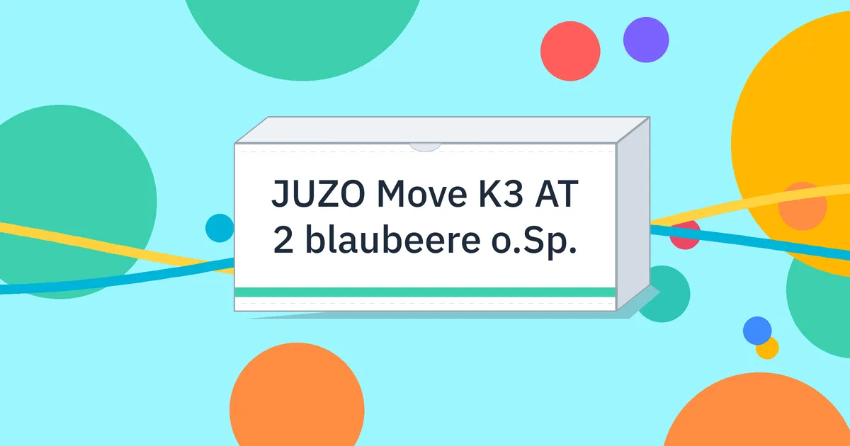 Symbolbild: Packung mit der Aufschrift JUZO Move K3 AT 2 blaubeere o.Sp. (PZN 20678514) – Verfügbarkeit und Bezug in Apotheken in Frankfurt am Main