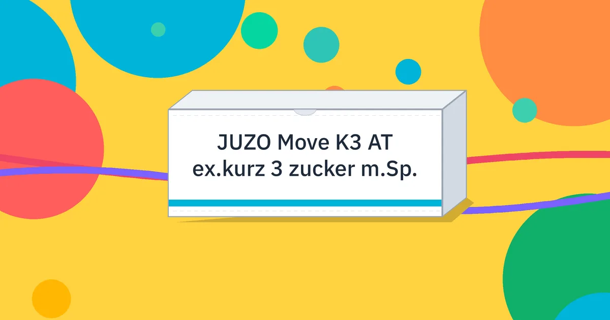 Symbolbild: Packung mit der Aufschrift JUZO Move K3 AT ex.kurz 3 zucker m.Sp. (PZN 20679790) – Verfügbarkeit und Bezug in Apotheken in Frankfurt am Main