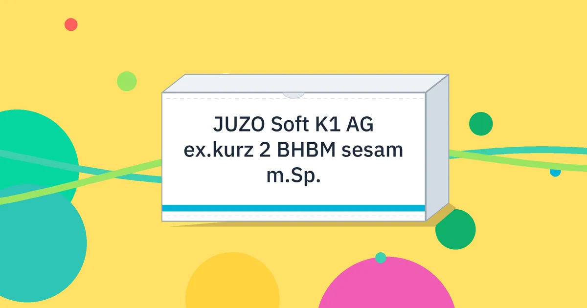 Symbolbild: Packung mit der Aufschrift JUZO Soft K1 AG ex.kurz 2 BHBM sesam m.Sp. (PZN 14856271) – Verfügbarkeit und Bezug in Apotheken in Frankfurt am Main
