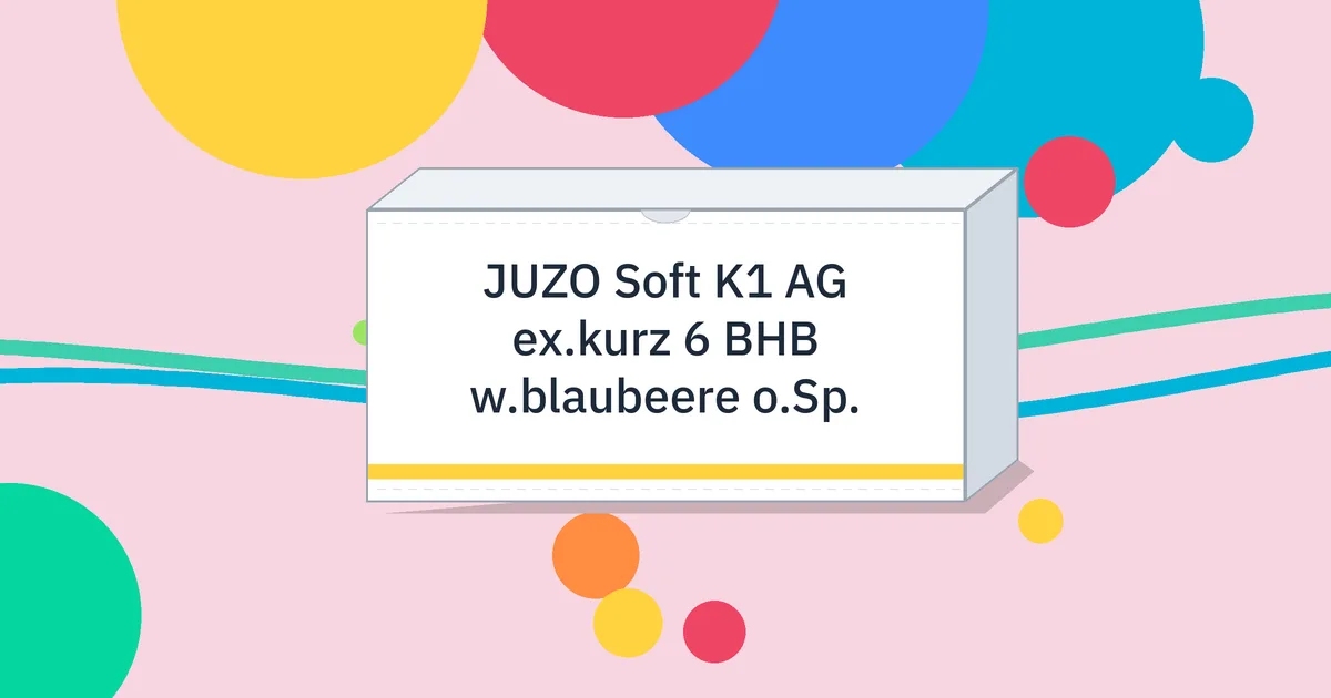 Symbolbild: Packung mit der Aufschrift JUZO Soft K1 AG ex.kurz 6 BHB w.blaubeere o.Sp. (PZN 14840229) – Verfügbarkeit und Bezug in Apotheken in Frankfurt am Main