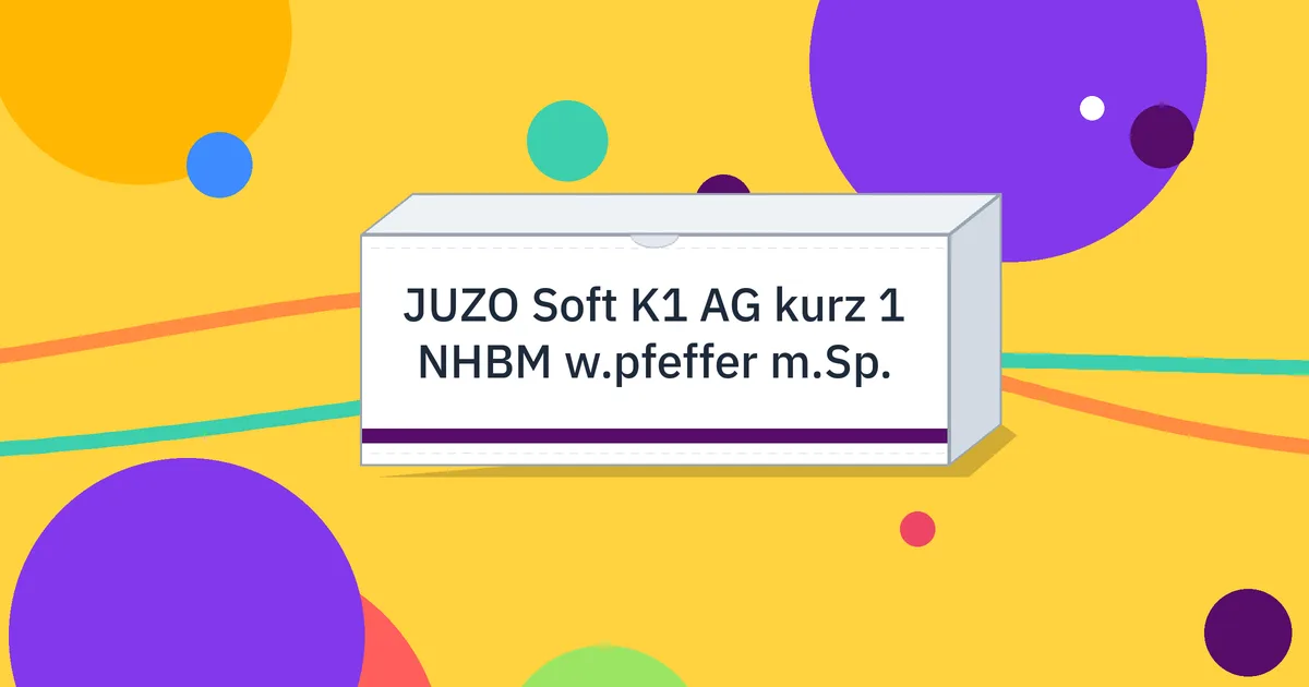 Symbolbild: Packung mit der Aufschrift JUZO Soft K1 AG kurz 1 NHBM w.pfeffer m.Sp. (PZN 15015912) – Verfügbarkeit und Bezug in Apotheken in Frankfurt am Main