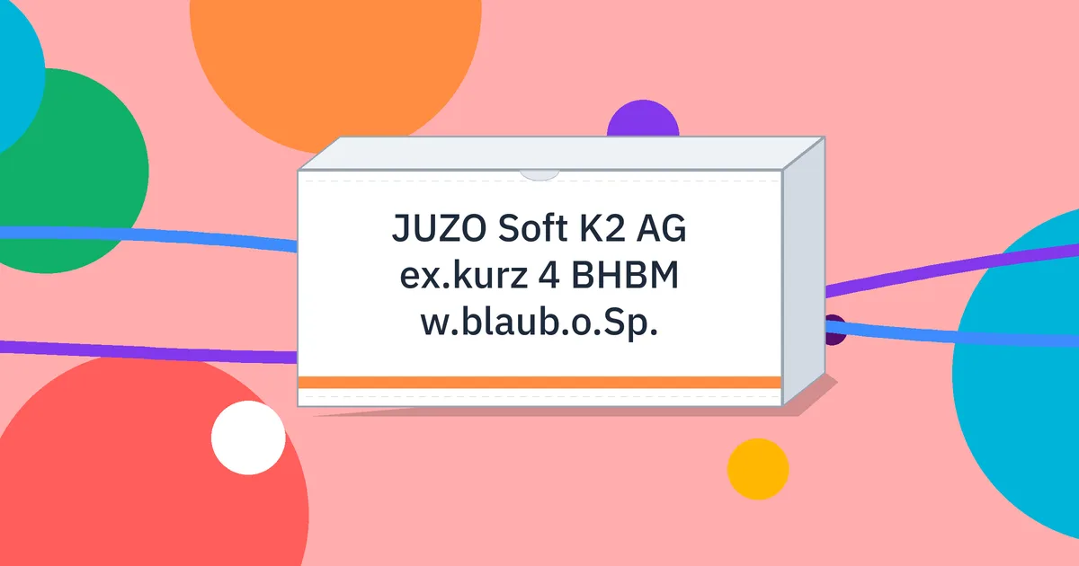 Symbolbild: Packung mit der Aufschrift JUZO Soft K2 AG ex.kurz 4 BHBM w.blaub.o.Sp. (PZN 14870259) – Verfügbarkeit und Bezug in Apotheken in Frankfurt am Main