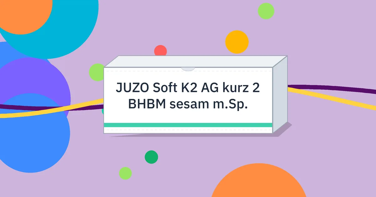 Symbolbild: Packung mit der Aufschrift JUZO Soft K2 AG kurz 2 BHBM sesam m.Sp. (PZN 14859536) – Verfügbarkeit und Bezug in Apotheken in Frankfurt am Main