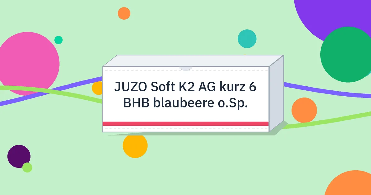 Symbolbild: Packung mit der Aufschrift JUZO Soft K2 AG kurz 6 BHB blaubeere o.Sp. (PZN 14826956) – Verfügbarkeit und Bezug in Apotheken in Frankfurt am Main