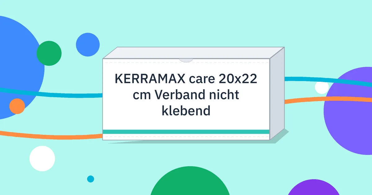 Symbolbild: Packung mit der Aufschrift KERRAMAX care 20x22 cm Verband nicht klebend (PZN 14201334) – Verfügbarkeit und Bezug in Apotheken in Frankfurt am Main