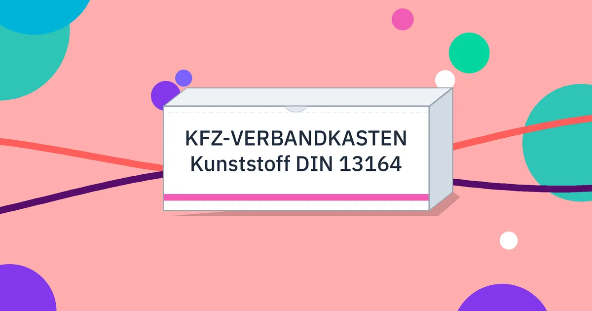 Symbolbild: Packung mit der Aufschrift KFZ-VERBANDKASTEN Kunststoff DIN 13164 (PZN 01723545) – Verfügbarkeit und Bezug in Apotheken in Frankfurt am Main
