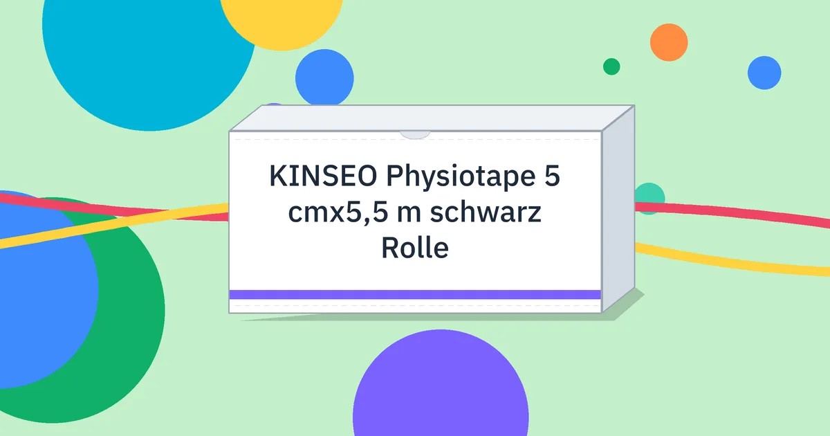 Symbolbild: Packung mit der Aufschrift KINSEO Physiotape 5 cmx5,5 m schwarz Rolle (PZN 06183510) – Verfügbarkeit und Bezug in Apotheken in Frankfurt am Main