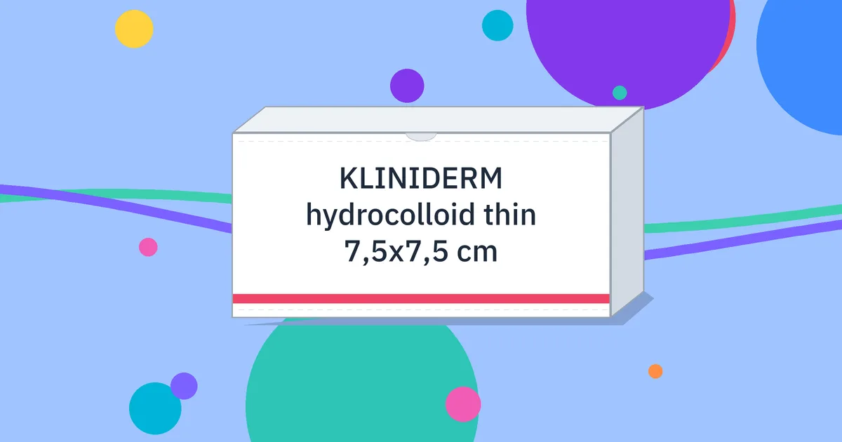 Symbolbild: Packung mit der Aufschrift KLINIDERM hydrocolloid thin 7,5x7,5 cm (PZN 12477351) – Verfügbarkeit und Bezug in Apotheken in Frankfurt am Main