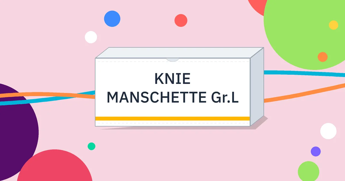 Symbolbild: Packung mit der Aufschrift KNIE MANSCHETTE Gr.L (PZN 05548553) – Verfügbarkeit und Bezug in Apotheken in Frankfurt am Main