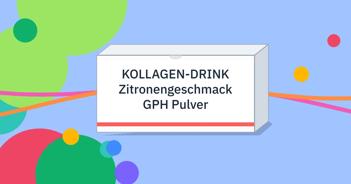 Symbolbild: Packung mit der Aufschrift KOLLAGEN-DRINK Zitronengeschmack GPH Pulver (PZN 19207152) – Verfügbarkeit und Bezug in Apotheken in Frankfurt am Main