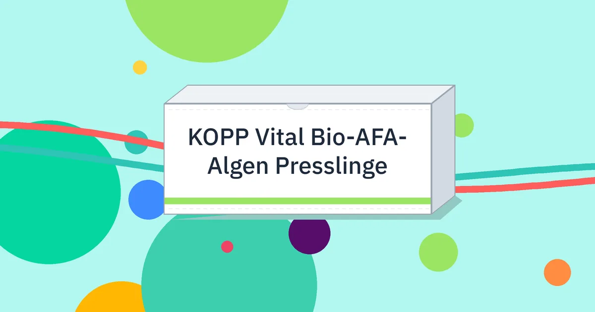 Symbolbild: Packung mit der Aufschrift KOPP Vital Bio-AFA-Algen Presslinge (PZN 18810900) – Verfügbarkeit und Bezug in Apotheken in Frankfurt am Main