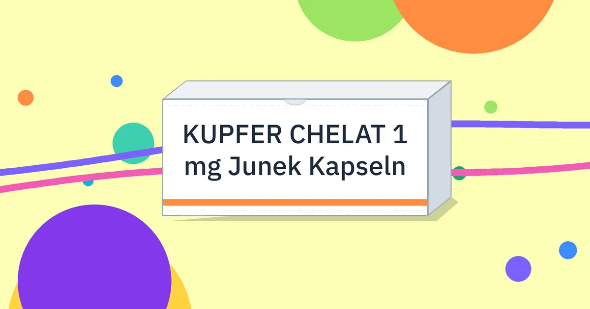 Symbolbild: Packung mit der Aufschrift KUPFER CHELAT 1 mg Junek Kapseln (PZN 10191188) – Verfügbarkeit und Bezug in Apotheken in Frankfurt am Main