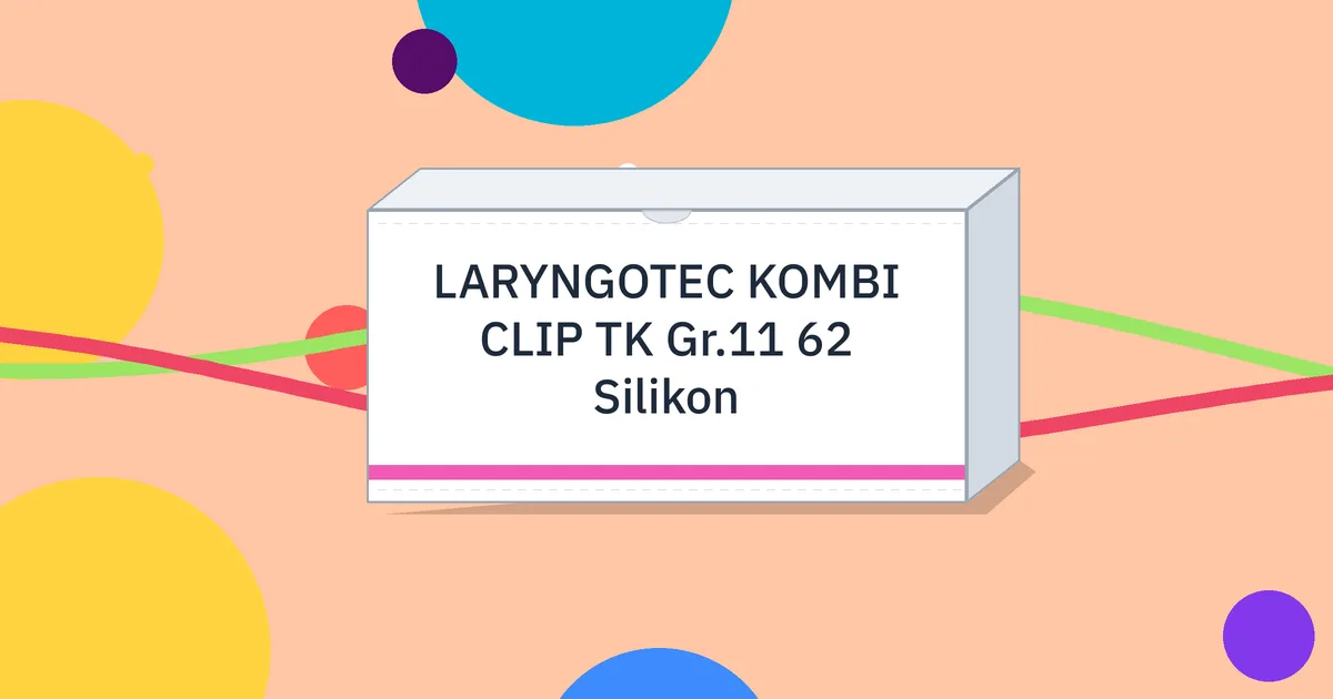Symbolbild: Packung mit der Aufschrift LARYNGOTEC KOMBI CLIP TK Gr.11 62 Silikon (PZN 19186266) – Verfügbarkeit und Bezug in Apotheken in Frankfurt am Main