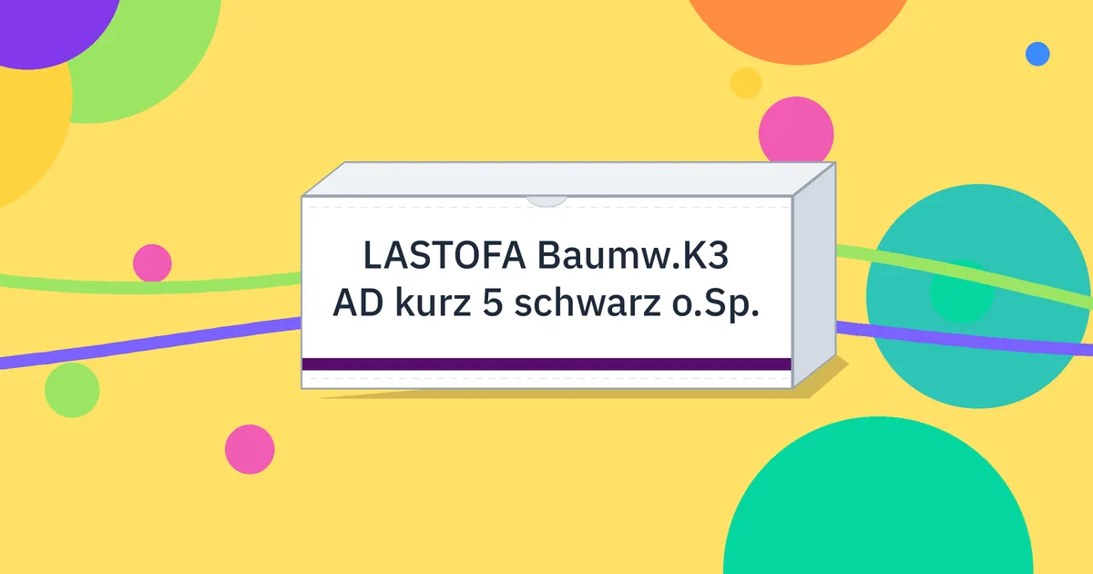 Symbolbild: Packung mit der Aufschrift LASTOFA Baumw.K3 AD kurz 5 schwarz o.Sp. (PZN 01954049) – Verfügbarkeit und Bezug in Apotheken in Frankfurt am Main