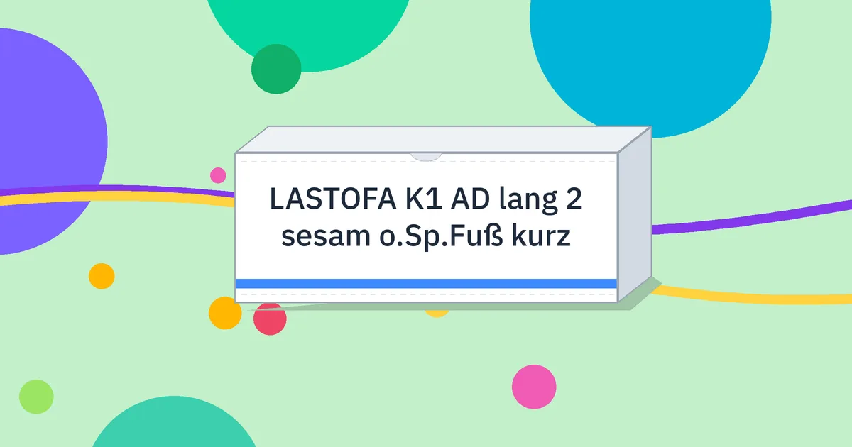 Symbolbild: Packung mit der Aufschrift LASTOFA K1 AD lang 2 sesam o.Sp.Fuß kurz (PZN 13786781) – Verfügbarkeit und Bezug in Apotheken in Frankfurt am Main