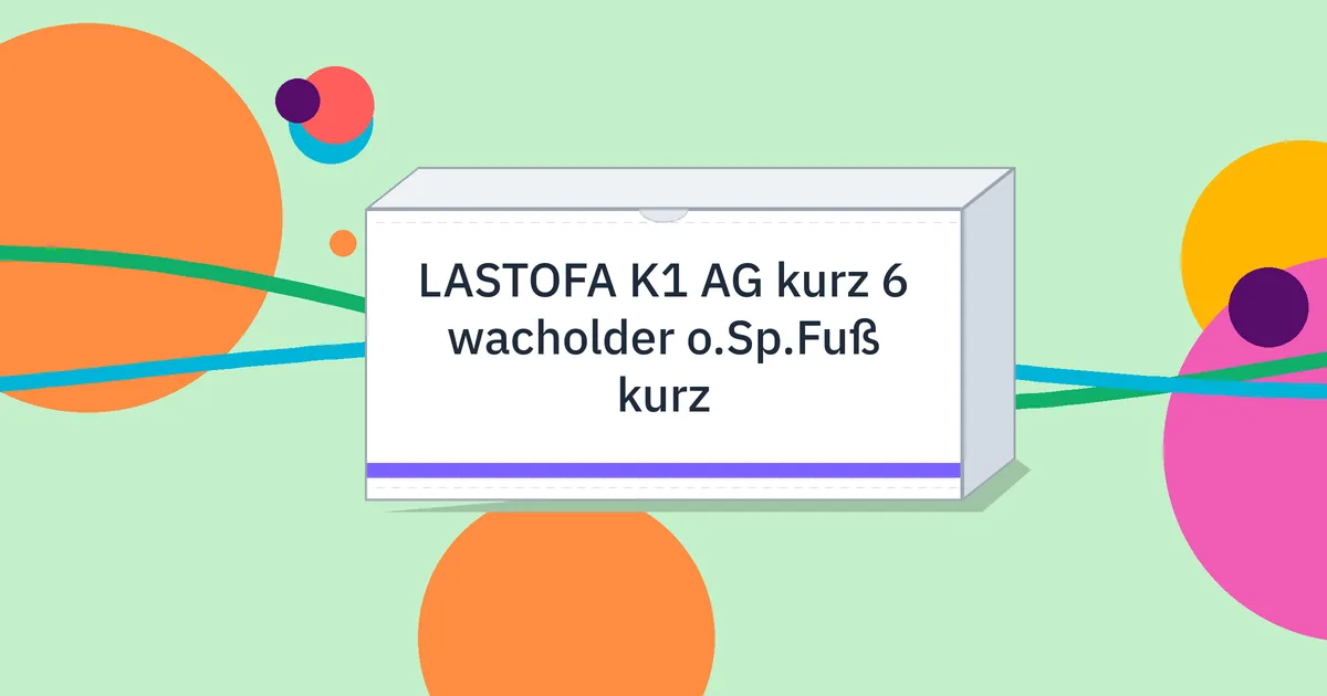 Symbolbild: Packung mit der Aufschrift LASTOFA K1 AG kurz 6 wacholder o.Sp.Fuß kurz (PZN 13794473) – Verfügbarkeit und Bezug in Apotheken in Frankfurt am Main