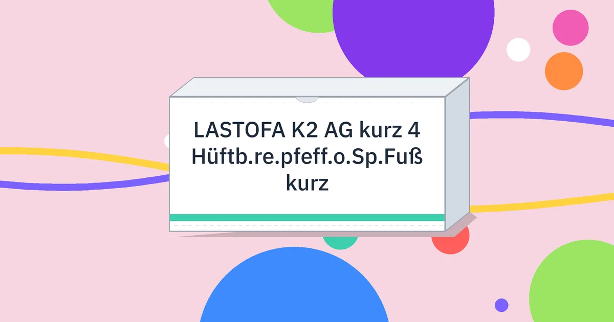 Symbolbild: Packung mit der Aufschrift LASTOFA K2 AG kurz 4 Hüftb.re.pfeff.o.Sp.Fuß kurz (PZN 13811763) – Verfügbarkeit und Bezug in Apotheken in Frankfurt am Main