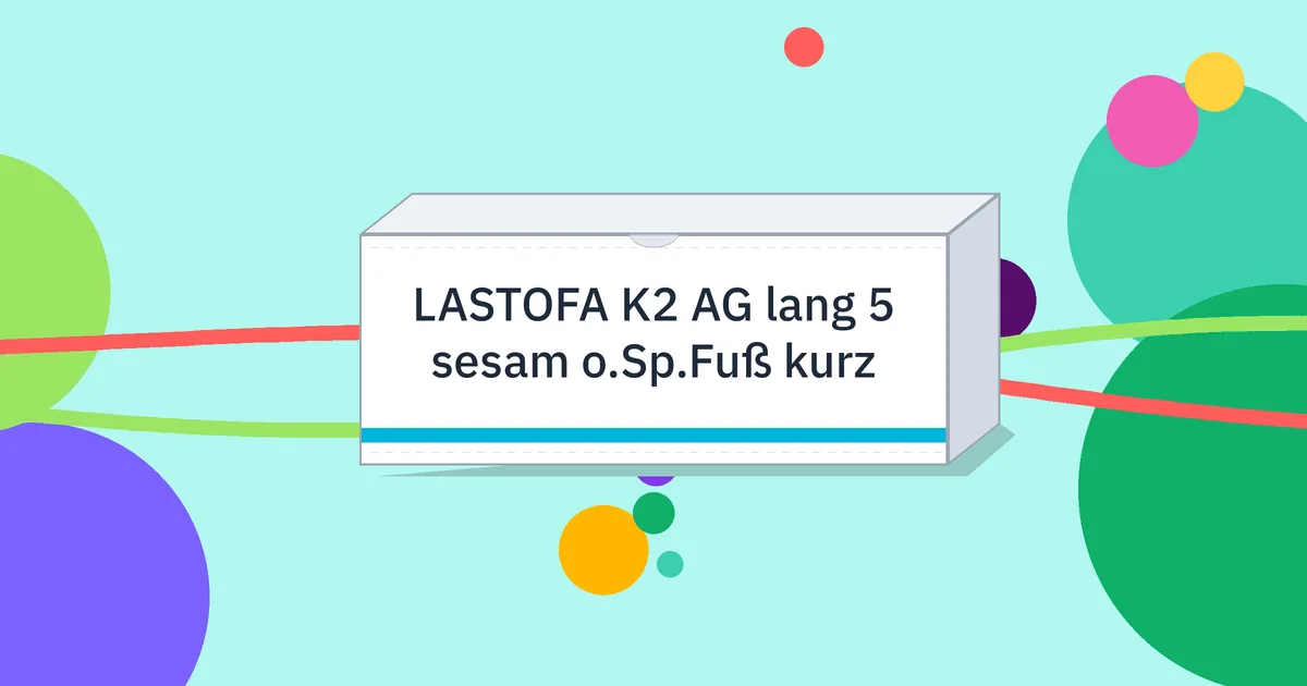 Symbolbild: Packung mit der Aufschrift LASTOFA K2 AG lang 5 sesam o.Sp.Fuß kurz (PZN 13806704) – Verfügbarkeit und Bezug in Apotheken in Frankfurt am Main