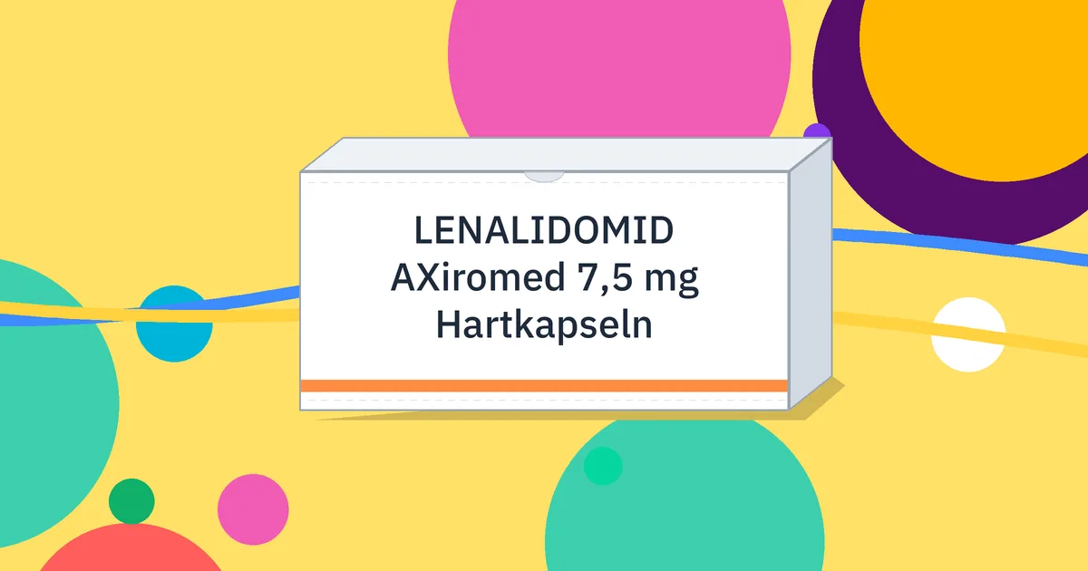 Symbolbild: Packung mit der Aufschrift LENALIDOMID AXiromed 7,5 mg Hartkapseln (PZN 18488835) – Verfügbarkeit und Bezug in Apotheken in Frankfurt am Main