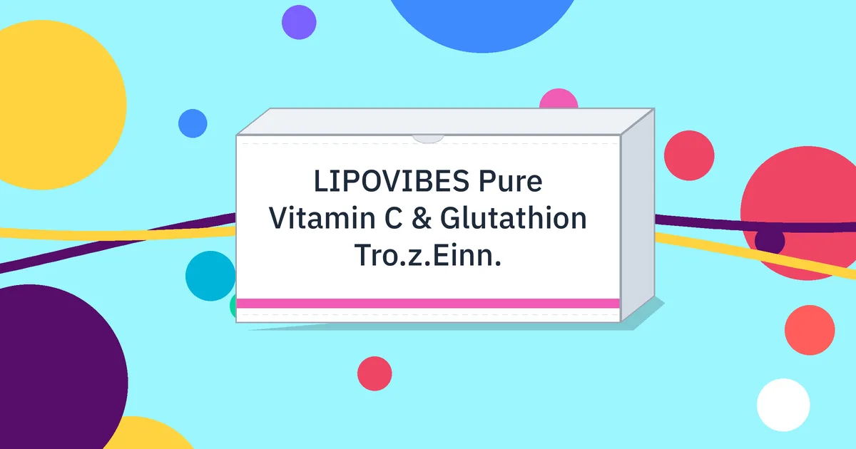 Symbolbild: Packung mit der Aufschrift LIPOVIBES Pure Vitamin C & Glutathion Tro.z.Einn. (PZN 18314242) – Verfügbarkeit und Bezug in Apotheken in Frankfurt am Main