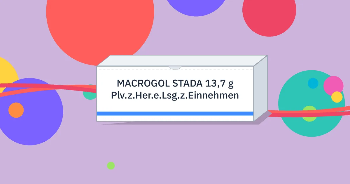 Symbolbild: Packung mit der Aufschrift MACROGOL STADA 13,7 g Plv.z.Her.e.Lsg.z.Einnehmen (PZN 15616592) – Verfügbarkeit und Bezug in Apotheken in Frankfurt am Main