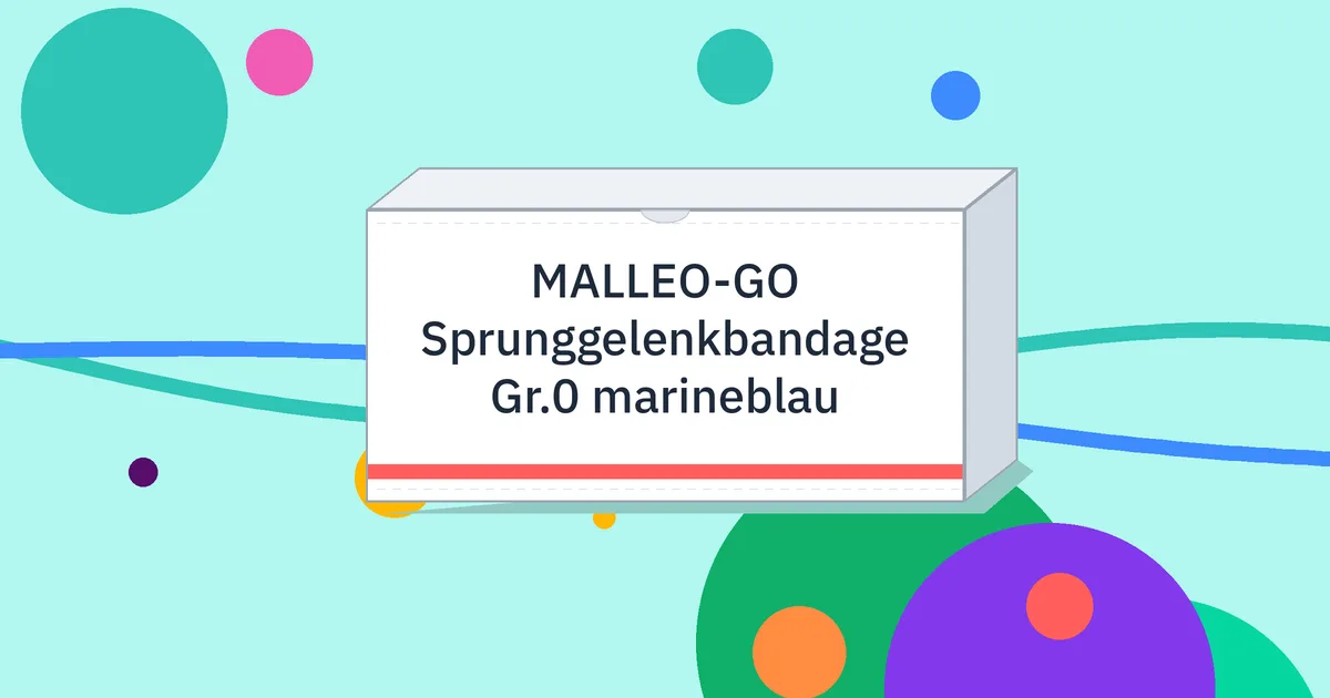 Symbolbild: Packung mit der Aufschrift MALLEO-GO Sprunggelenkbandage Gr.0 marineblau (PZN 19742282) – Verfügbarkeit und Bezug in Apotheken in Frankfurt am Main
