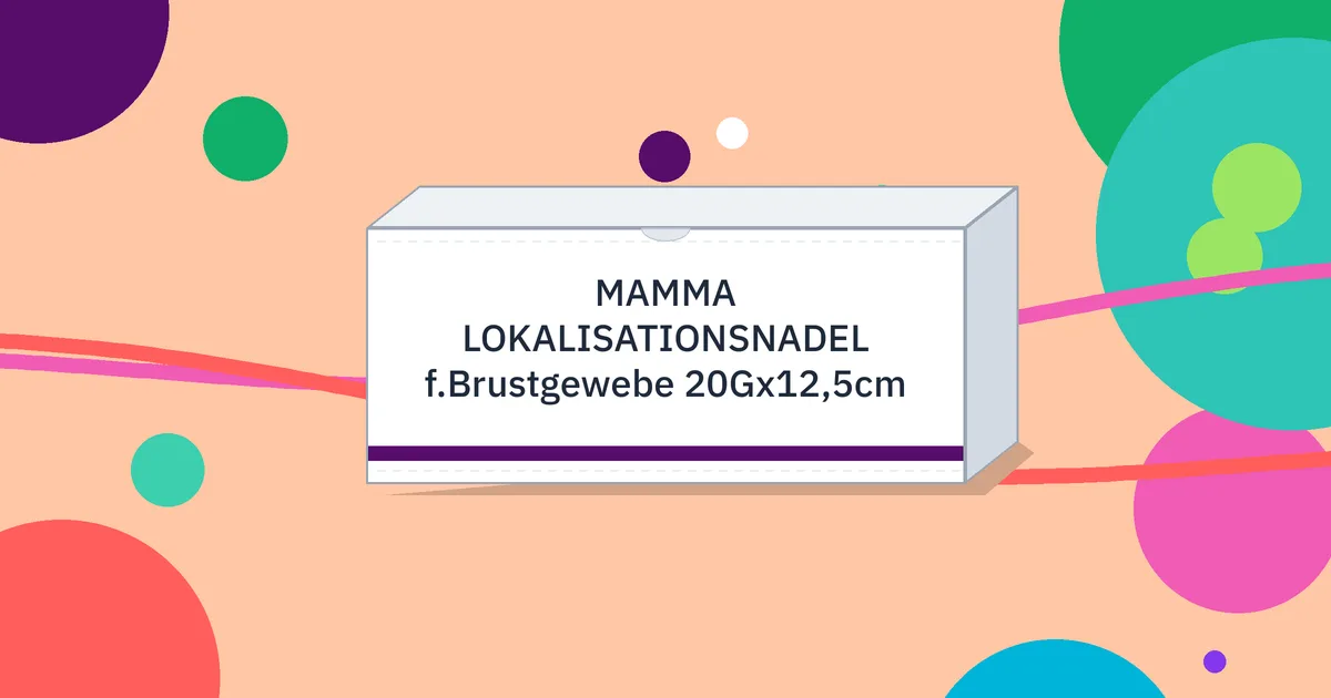 Symbolbild: Packung mit der Aufschrift MAMMA LOKALISATIONSNADEL f.Brustgewebe 20Gx12,5cm (PZN 00289905) – Verfügbarkeit und Bezug in Apotheken in Frankfurt am Main