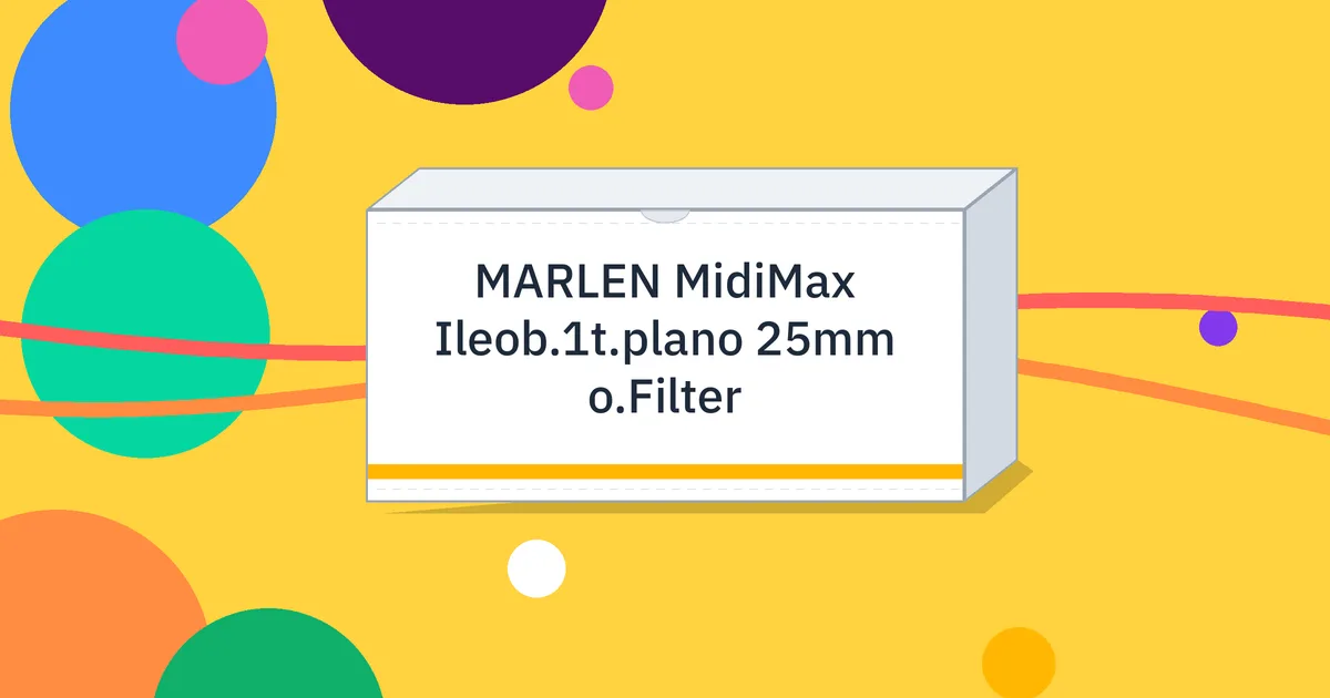 Symbolbild: Packung mit der Aufschrift MARLEN MidiMax Ileob.1t.plano 25mm o.Filter (PZN 16658397) – Verfügbarkeit und Bezug in Apotheken in Frankfurt am Main