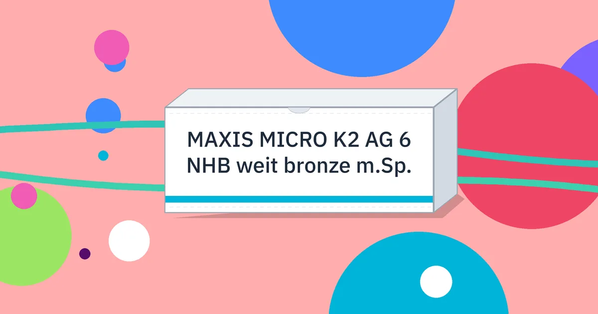 Symbolbild: Packung mit der Aufschrift MAXIS MICRO K2 AG 6 NHB weit bronze m.Sp. (PZN 17674139) – Verfügbarkeit und Bezug in Apotheken in Frankfurt am Main