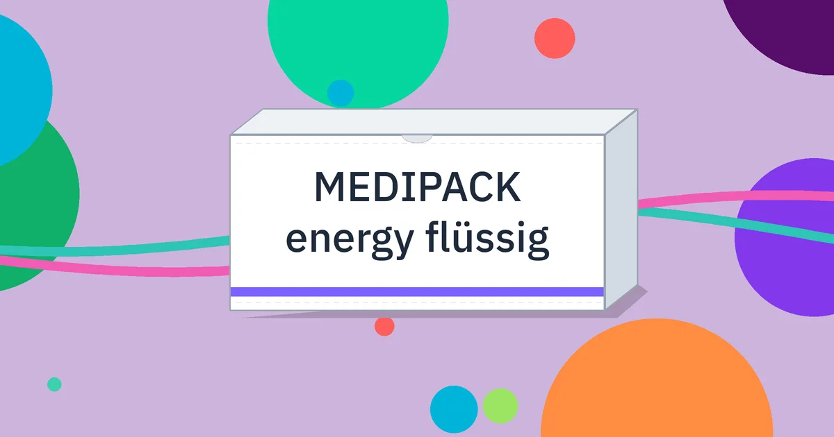 Symbolbild: Packung mit der Aufschrift MEDIPACK energy flüssig (PZN 12511355) – Verfügbarkeit und Bezug in Apotheken in Frankfurt am Main