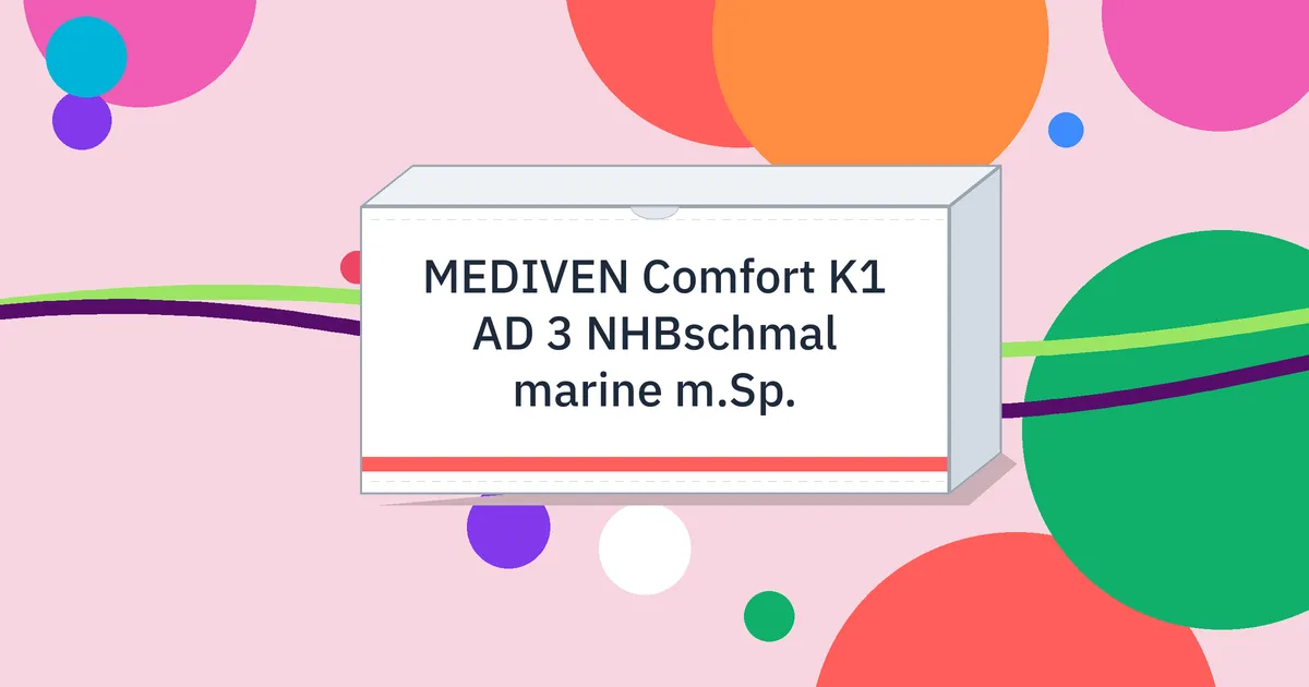 Symbolbild: Packung mit der Aufschrift MEDIVEN Comfort K1 AD 3 NHBschmal marine m.Sp. (PZN 14562262) – Verfügbarkeit und Bezug in Apotheken in Frankfurt am Main