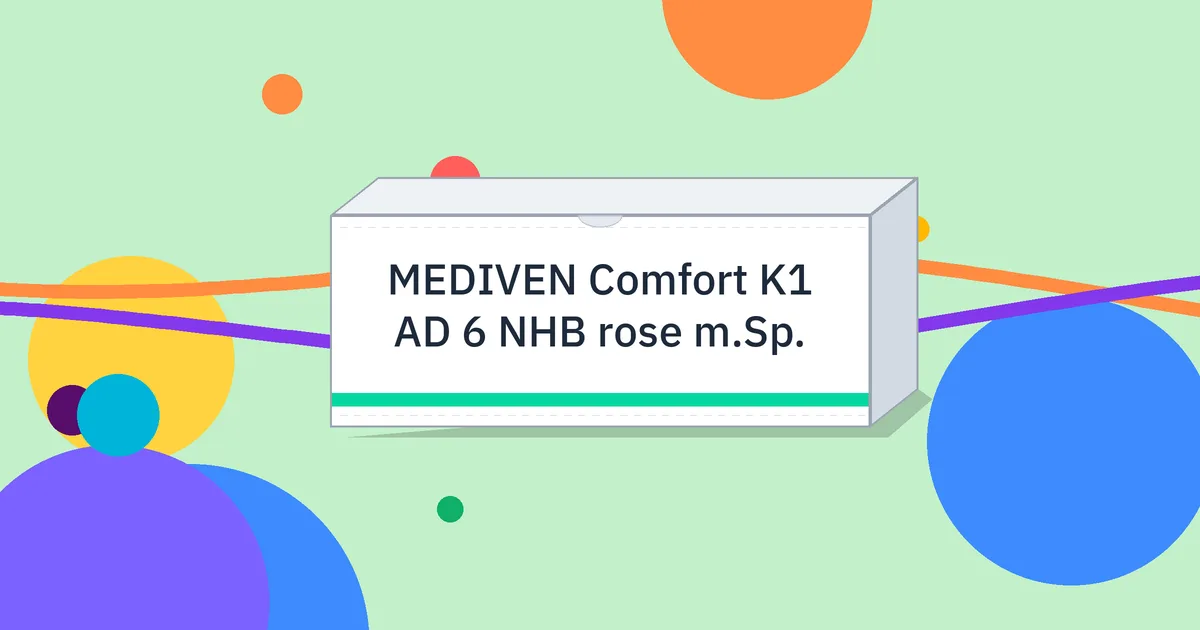 Symbolbild: Packung mit der Aufschrift MEDIVEN Comfort K1 AD 6 NHB rose m.Sp. (PZN 14560240) – Verfügbarkeit und Bezug in Apotheken in Frankfurt am Main