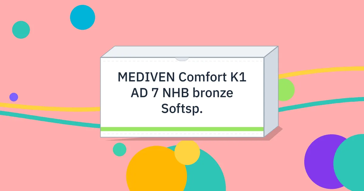 Symbolbild: Packung mit der Aufschrift MEDIVEN Comfort K1 AD 7 NHB bronze Softsp. (PZN 14560599) – Verfügbarkeit und Bezug in Apotheken in Frankfurt am Main