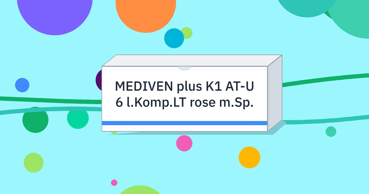 Symbolbild: Packung mit der Aufschrift MEDIVEN plus K1 AT-U 6 l.Komp.LT rose m.Sp. (PZN 15033270) – Verfügbarkeit und Bezug in Apotheken in Frankfurt am Main