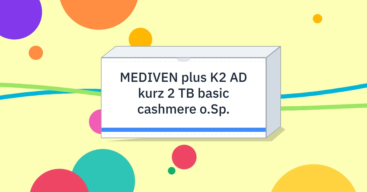 Symbolbild: Packung mit der Aufschrift MEDIVEN plus K2 AD kurz 2 TB basic cashmere o.Sp. (PZN 15098105) – Verfügbarkeit und Bezug in Apotheken in Frankfurt am Main