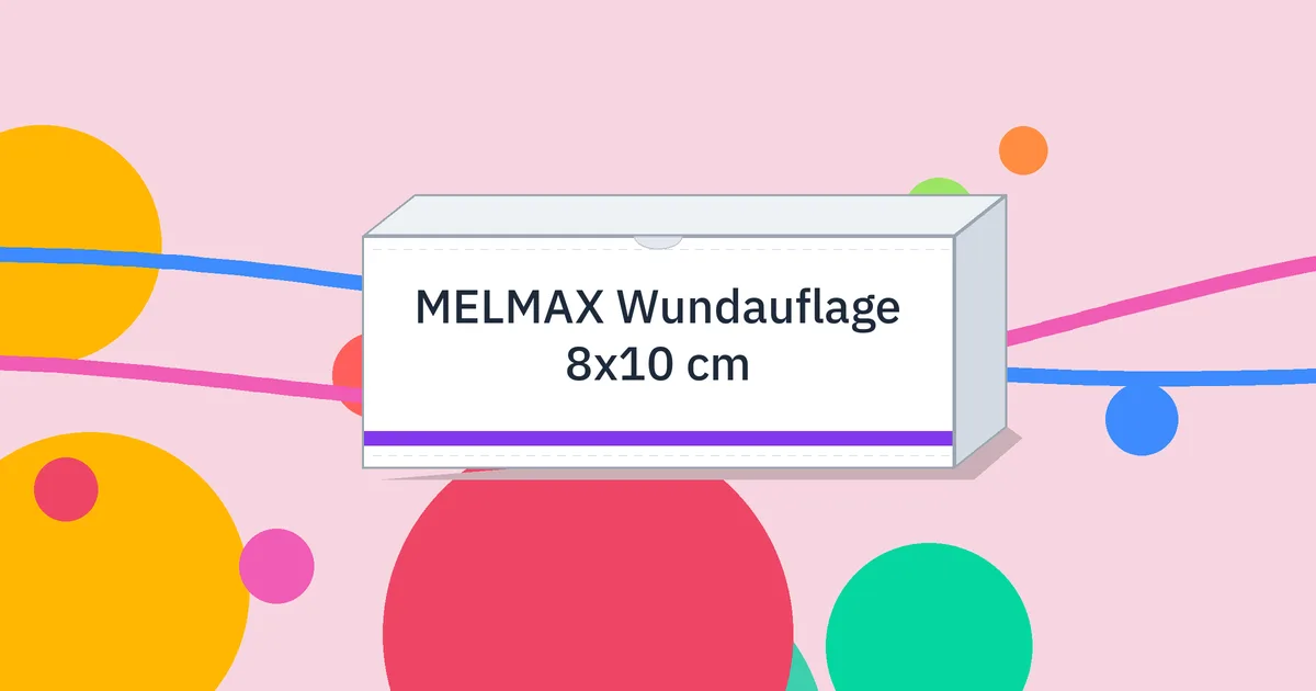 Symbolbild: Packung mit der Aufschrift MELMAX Wundauflage 8x10 cm (PZN 07408514) – Verfügbarkeit und Bezug in Apotheken in Frankfurt am Main
