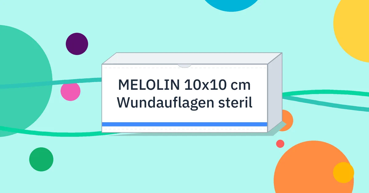 Symbolbild: Packung mit der Aufschrift MELOLIN 10x10 cm Wundauflagen steril (PZN 18879671) – Verfügbarkeit und Bezug in Apotheken in Frankfurt am Main